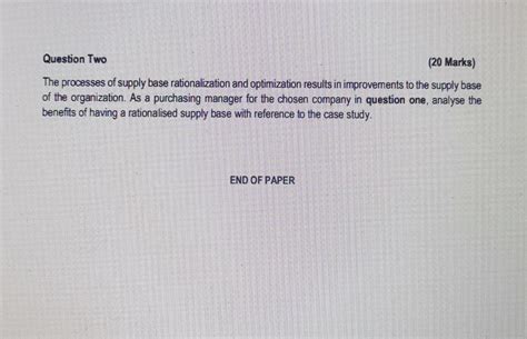 Solved Question Two 20 Marks The Processes Of Supply Base