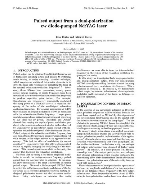 Pdf Pulsed Output From A Dual Polarization Cw Diode Pumped Ndyag