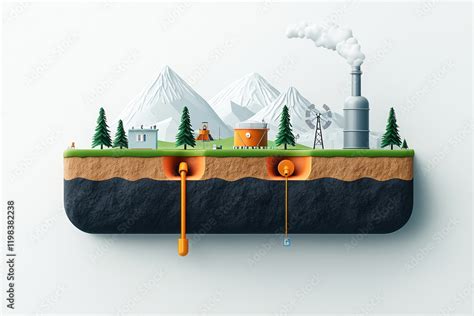Geothermal System Diagram Illustrating Heat Flow And Energy Sources Stock Illustration Adobe Stock