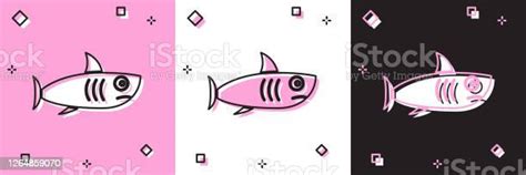 분홍색과 흰색 검은 색 배경에 격리 상어 아이콘을 설정합니다 벡터 검은색에 대한 스톡 벡터 아트 및 기타 이미지 검은색 경외감 공격성 Istock