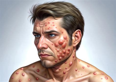 Digital Illustration Of A Man With Monkeypox Skin Rash Symptoms