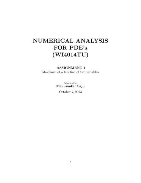 Numerical Analysis Assignment 1 7oct2023 Numerical Analysis For Pdes