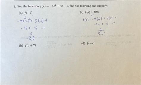 Solved 1 For The Function F X −4x2 3x−1 Find The
