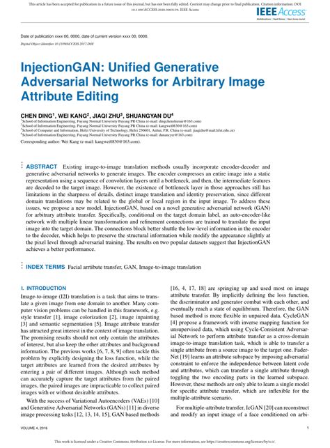 pdf injectiongan unified generative adversarial networks for arbitrary image attribute editing