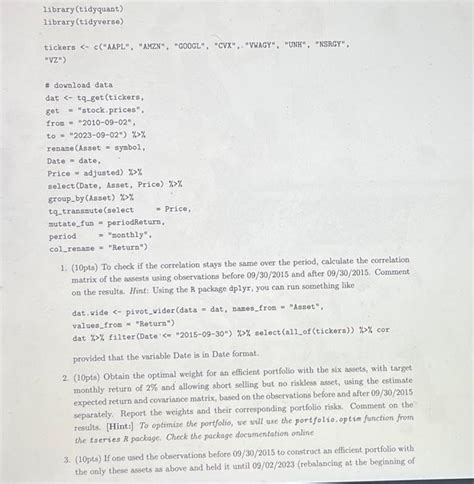 Solved Ii Mean Variance Efficient Portfolio Construction