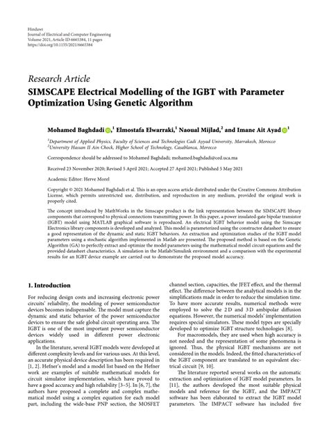 Pdf Simscape Electrical Modelling Of The Igbt With Parameter Optimization Using Genetic Algorithm