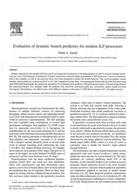 Pdf Nabil A Ismail Evaluation Of Dynamic Branch Prediction For