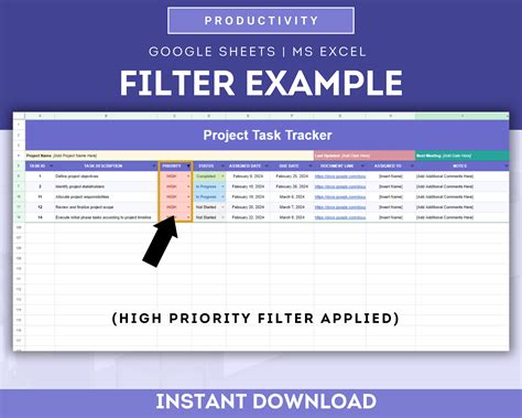 Project Task Tracker Spreadsheet Project Management Tool Project Action Tracker Task