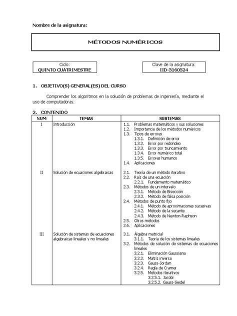 Metodos Numericos Pdf Análisis Numérico Ecuaciones