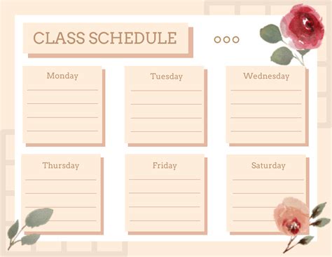 cream vintage floral class schedule template