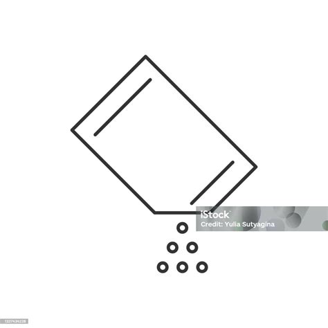 봉지 패킷 용해 분말 라인 아이콘 파우더가 있는 종이 팩 스틱을 엽니다 용해 백 약물 또는 음식 설탕 소금 Cofee 심볼 파우치 편집 가능한 스트로크 벡터 일러스트레이션