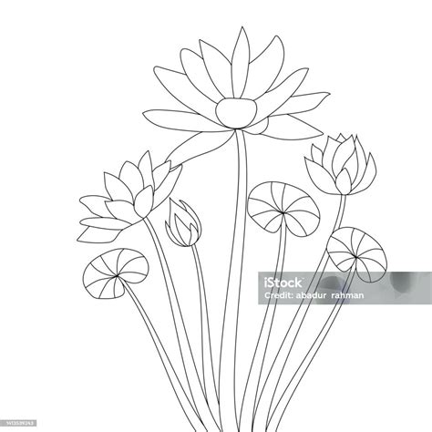 아이들을위한 연꽃 안티 스트레스 색칠 공부 페이지의 검은 흰색 그림 0명에 대한 스톡 벡터 아트 및 기타 이미지 0명 검은색 꽃 나무 Istock