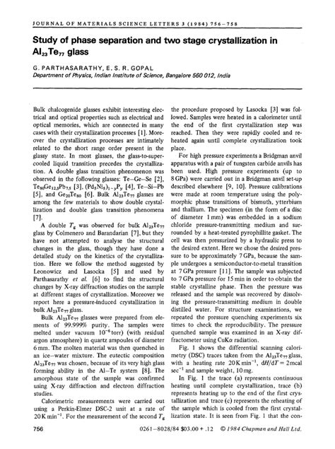 Pdf Study Of Phase Separation And Two Stage Crystallization In
