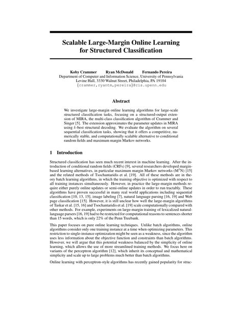 Pdf Scalable Large Margin Online Learning For Structured Classification