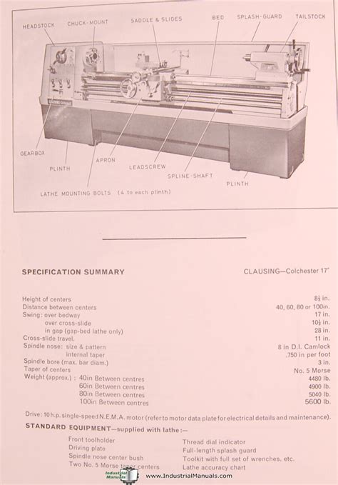 Clausing 17 8000 Series Lathes Instructions And Parts Manual 1966 Ebay