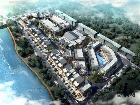 现代商业街鸟瞰3d模型 免费3dmax模型库 欧模网