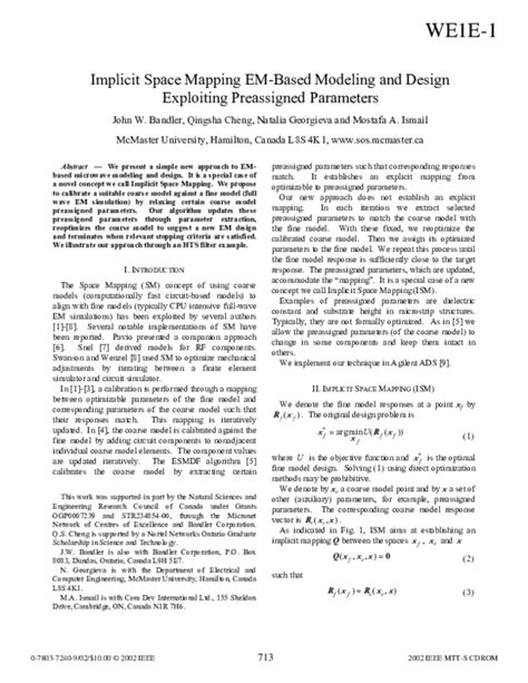 pdf implicit space mapping em based modeling and design exploiting preassigned parameters