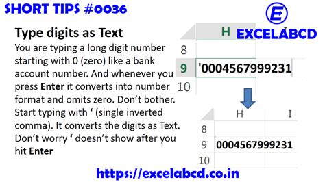 Short Tips Type Digits As Text Excelabcd
