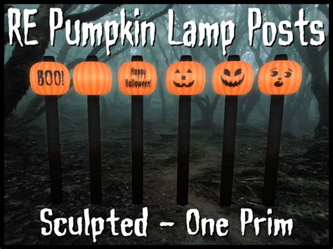 Second Life Marketplace Re Pumpkin Lamp Posts Set 6 Sculpted 1 Prim