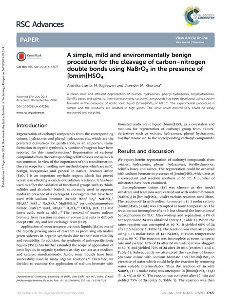 Pdf Cheminform Abstract A Simple Mild And Environmentally Benign