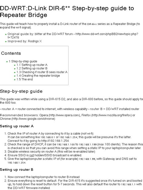 Dd Wrt D Link Dir 6 Step By Step Guide To Repeater Bridge Techinfodepot Pdf Router
