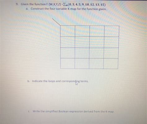 solved 9 given the function f w x y z m 0 3 4 5 9 10