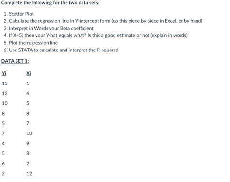 Solved Complete The Following For The Two Data Sets Chegg Com