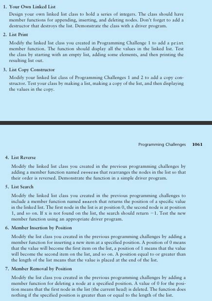 Solved 1 Your Own Linked List Design Your Own Linked List Chegg