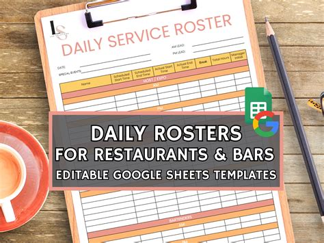 Daily Roster For Restaurants Bars Schedule Template For Restaurants Editable Google Sheets