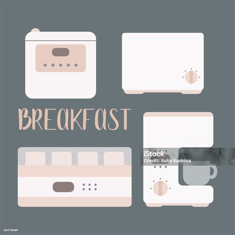 아침 식사를 만들기위한 주방 가전 세트 부엌 국내 전기 장비입니다 플랫 벡터 그림입니다 고립 된 요리 아이콘입니다 가정 생활에 대한 스톡 벡터 아트 및 기타 이미지 Istock