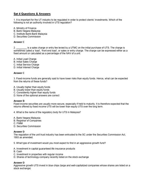 Unit Trust Ut Sample Questions Set 4 Pdf Investment Fund Investing