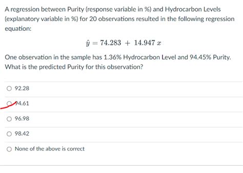 Solved A Regression Between Purity Response Variable In