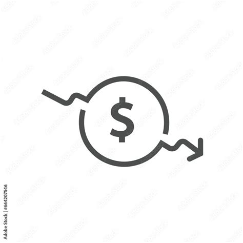 Dollar Rate Decrease Vector Line Icon Money Symbol With Down Arrow