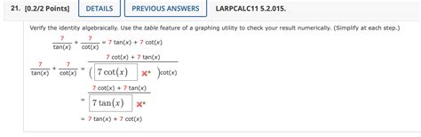 Solved Verify The Identity Algebraically Use The Table