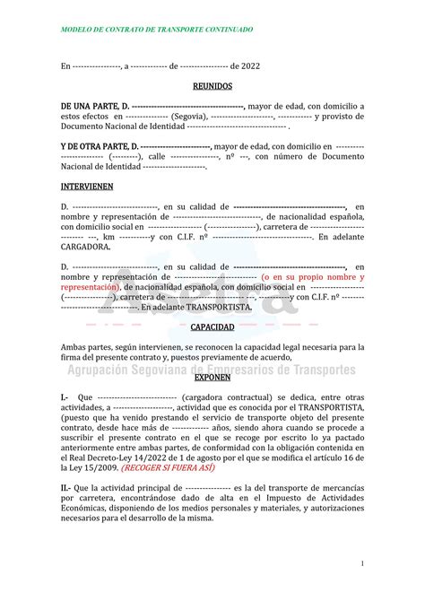 Modelo De Contrato De Transporte