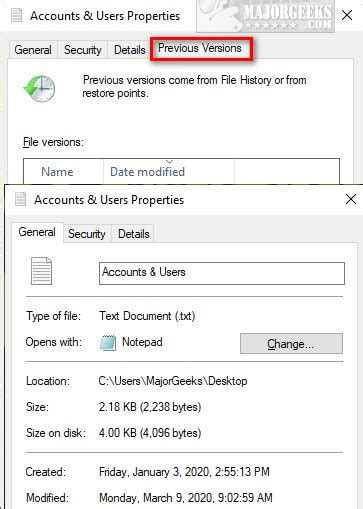 How To Remove Or Restore Previous Versions From Context Menu And Properties Majorgeeks