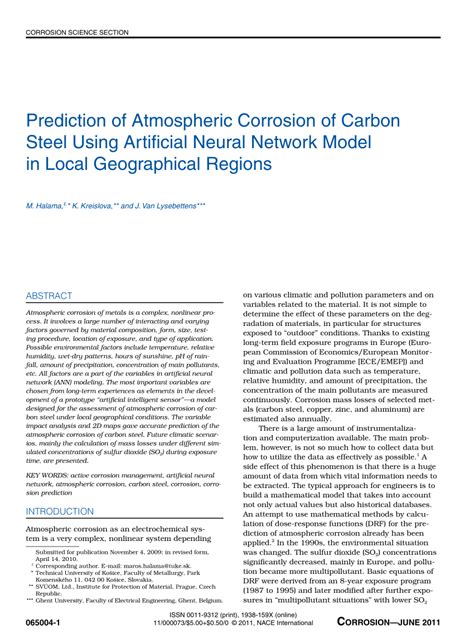 Pdf Prediction Of Atmospheric Corrosion Of Carbon Steel Using Artificial Neural Network Model