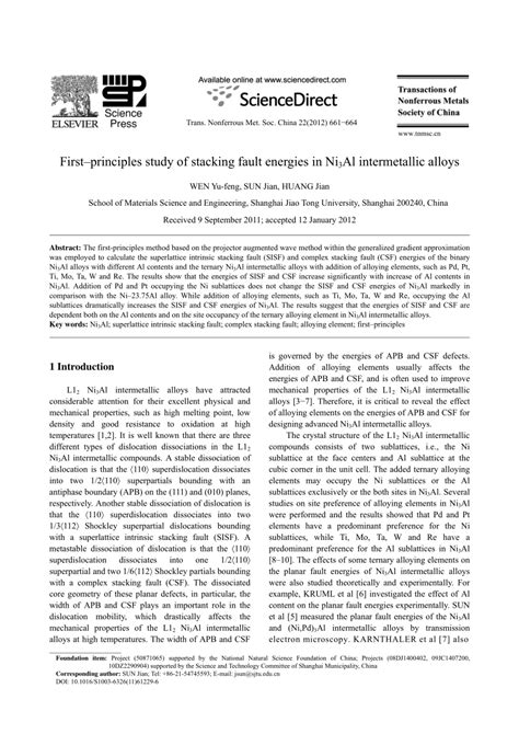 PDF First Principles Study Of Generalized Stacking Fault Energy In Ni Based Alloys