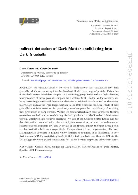 Pdf Indirect Detection Of Dark Matter Annihilating Into Dark Glueballs