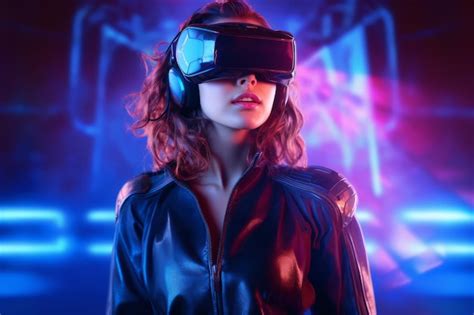 Premium Ai Image Stylized Portrait Of A Woman Wearing A Vr Headset