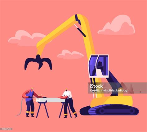 스크랩금속 재활용 및 재사용 개념 제복 및 하드 햇 용접 철 레일 스크랩 야드에 금속 스크랩을 로드 크레인 팔에 노동자 커플