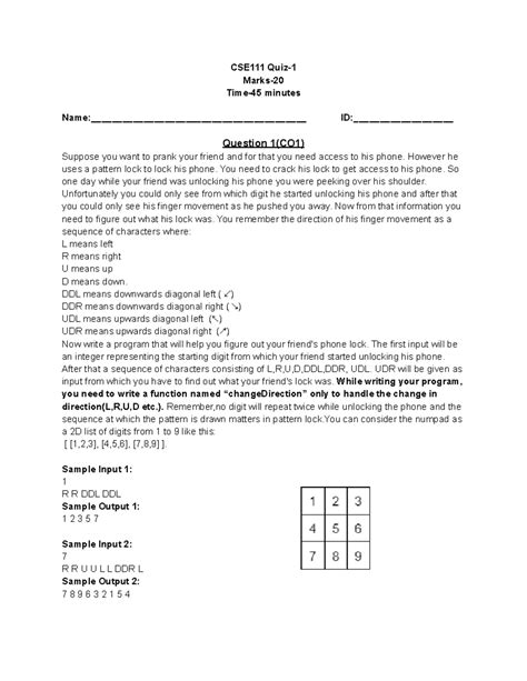Cse111 Summer 2022 Sec 1415 Quiz 1 Cse111 Quiz Marks Time 45