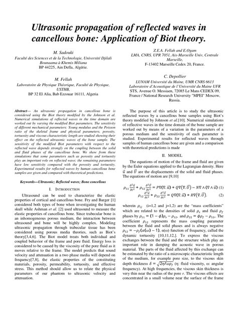 Pdf Ultrasonic Propagation Of Reflected Waves In Cancellous Bone Application Of Biot Theory