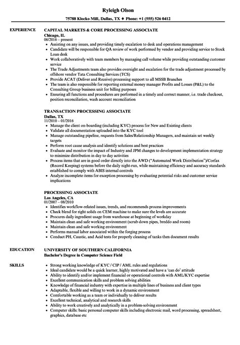 Processing Associate Resume Samples Velvet Jobs