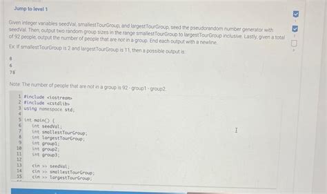 Solved Given Integer Variables Seedval Smallest Tourgroup