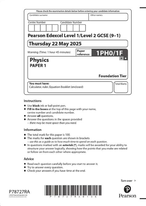 Gcse Edexcel 2025 Foundation Triple Science Trilogy Physics Paper 1