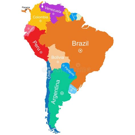 South America Political Map With Countries Stock Illustration Illustration Of Ecuador