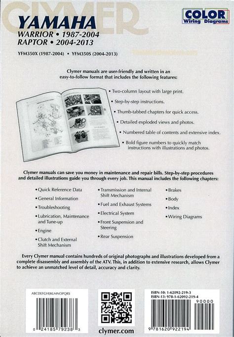 Yamaha Warrior Raptor Yfm350 Atv Repair Manual 1987 2013 Clymer M487 5