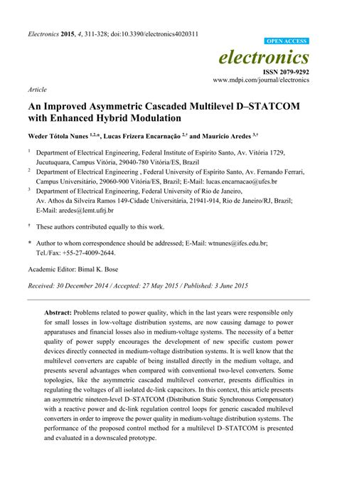 Pdf An Improved Asymmetric Cascaded Multilevel Dstatcom With Enhanced Hybrid Modulation