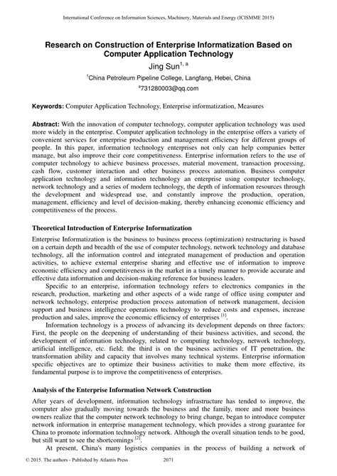 Pdf Research On Construction Of Enterprise Informatization Based On Computer Application